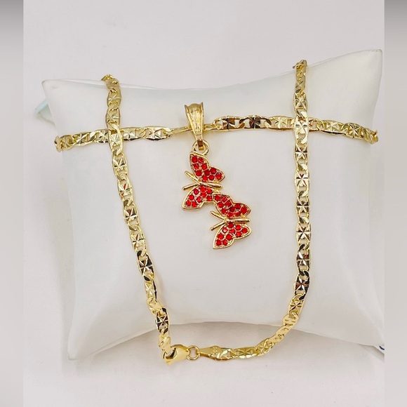 Jewelry | Butterfly Pendant And 14k Gold Plated Chainmariposa Cz Roja ...